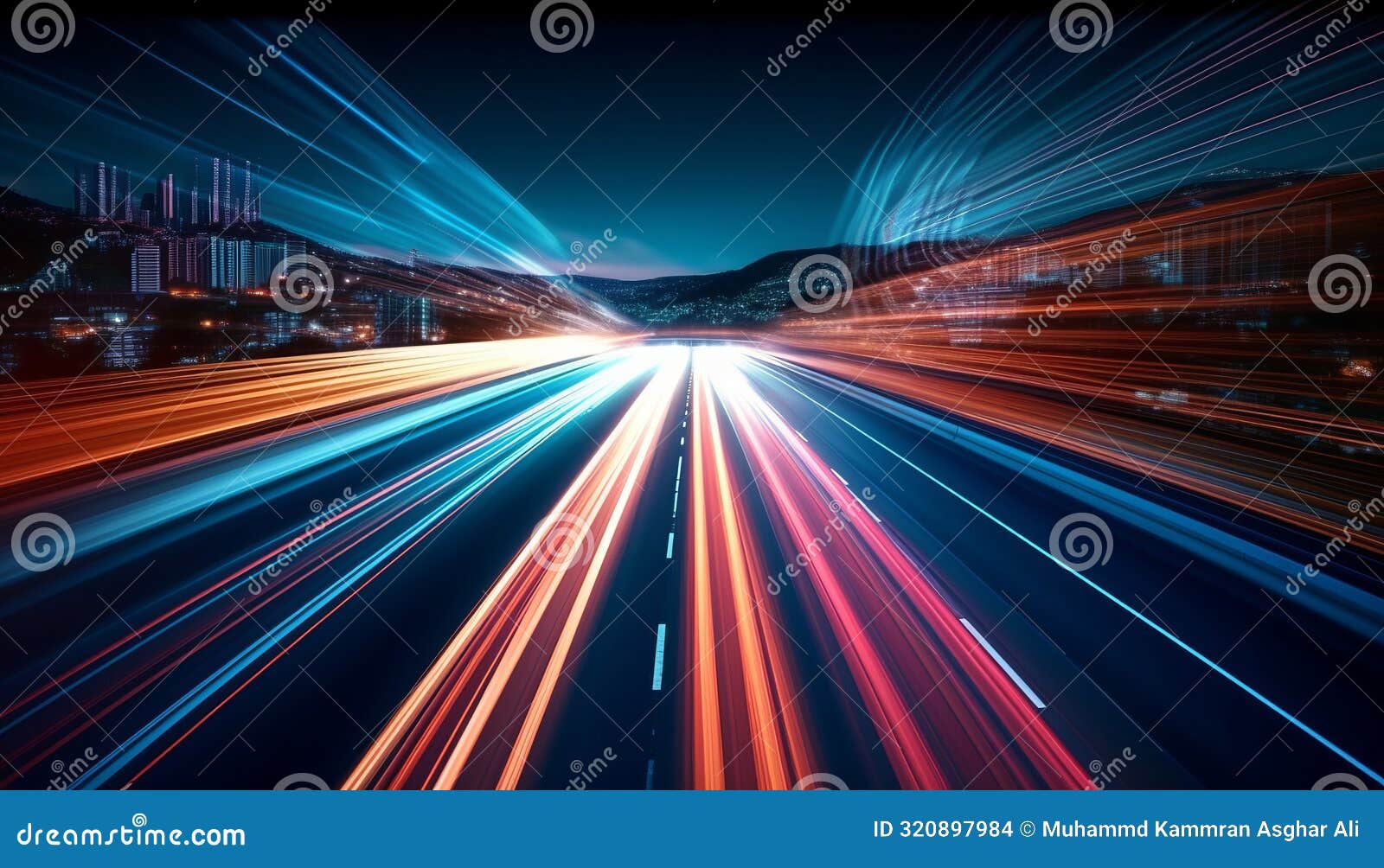 Digital Data Flow on Road with Motion Blur To Create Vision of Fast ...