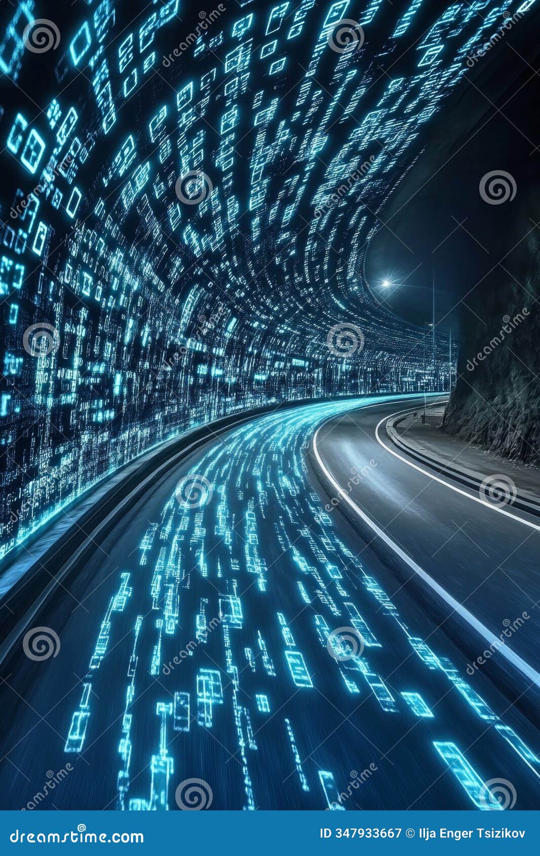 Digital Data Highway Code Flow on a Road, Symbolizing Fast Information ...