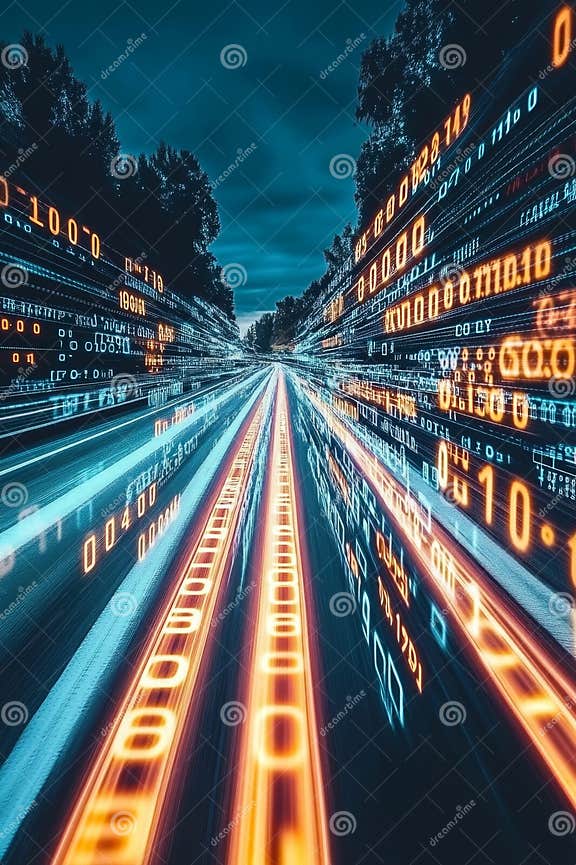 Digital Data Highway Glowing Streams of Code Symbolize the Flow of Data ...