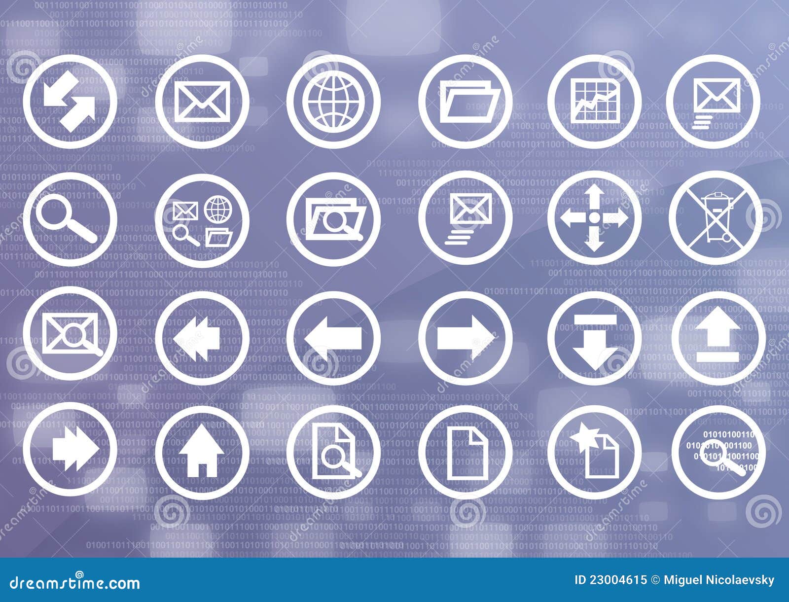 Digital Data Icons with Binary Background Stock Illustration ...