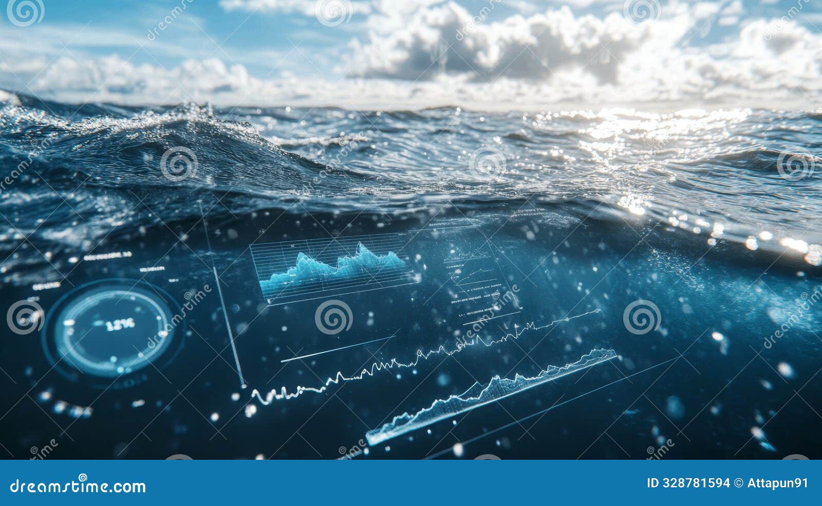 Digital Data Interfaces Submerged Under Ocean Water Visualizing the ...