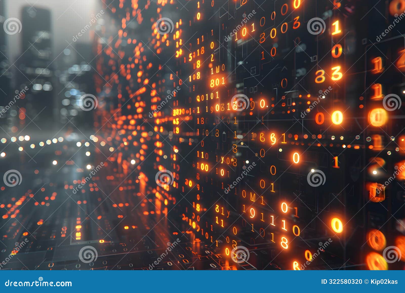 Digital Data Matrix with Glowing Numbers and Binary Code Background for Technology and ...