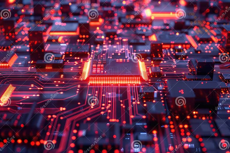 Digital Data Moving on Circuit Board and Integrated Microchip Backgrounds. Computer Processing ...