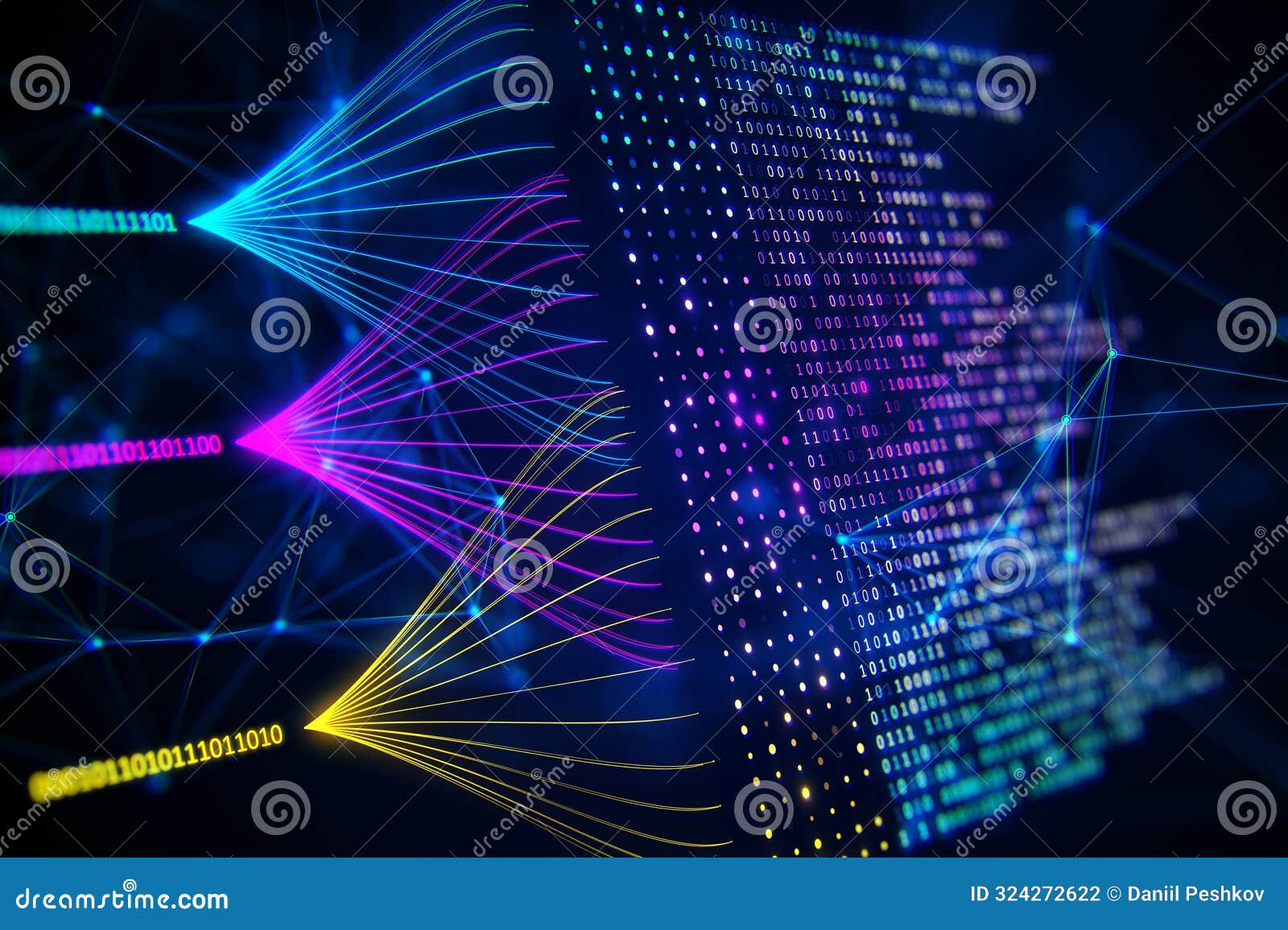 Digital Data And Network Connection Concept In Cyberspace Binary Code Strings On Dark Blue