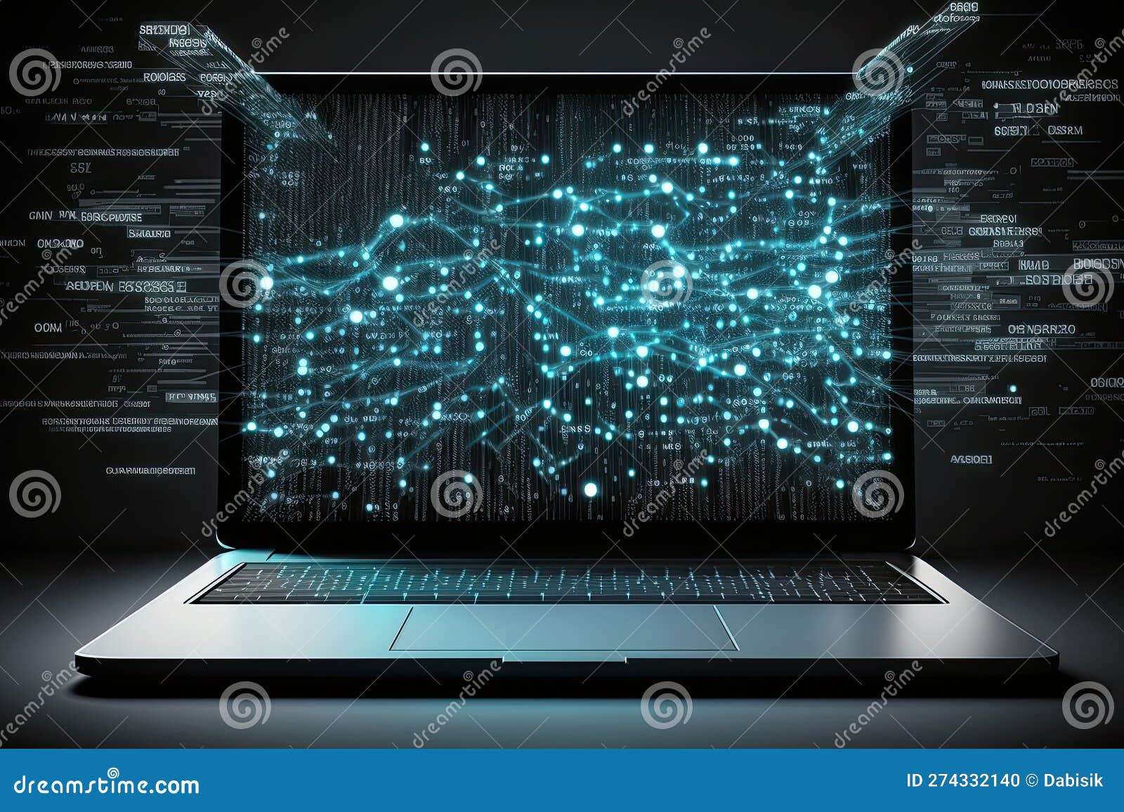 Digital Data and Network Connection on Laptop Screen. Big Data Analysis ...