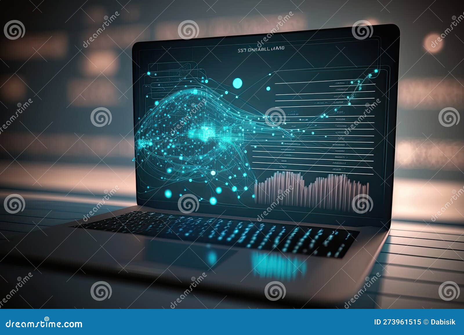 Digital Data and Network Connection on Laptop Screen. Big Data Analysis ...