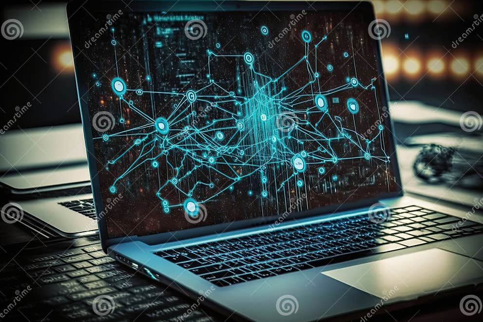 Digital Data and Network Connection on Laptop Screen. Big Data Analysis ...