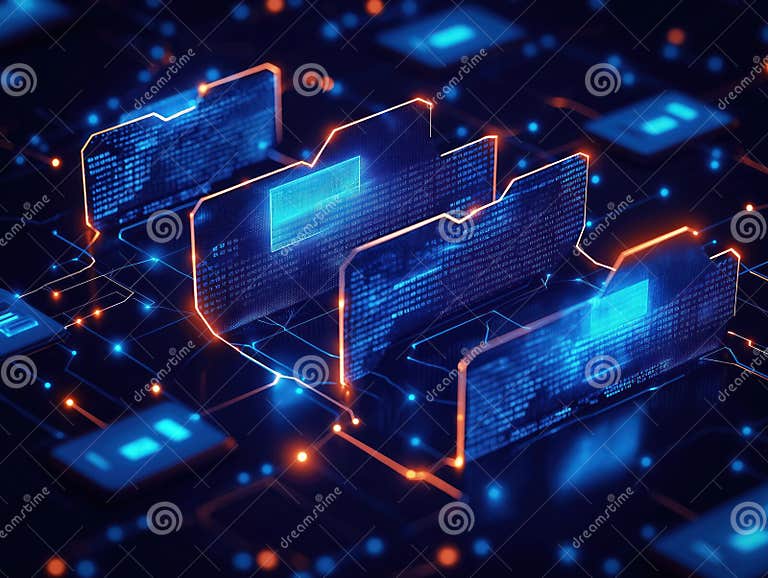 Digital Data Network in Modern Tech Design. Interconnected Folders ...