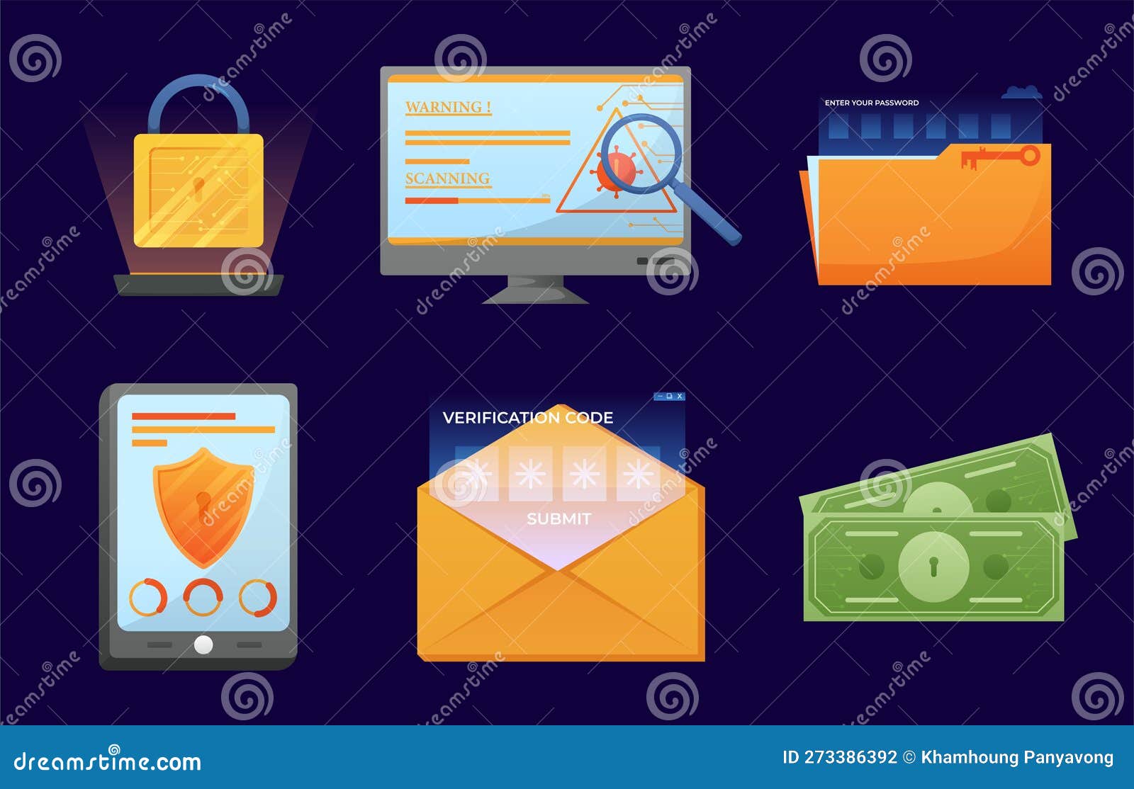 Digital Data Protection Design Element Vector. Cyber Security Illustration Set Stock Vector ...