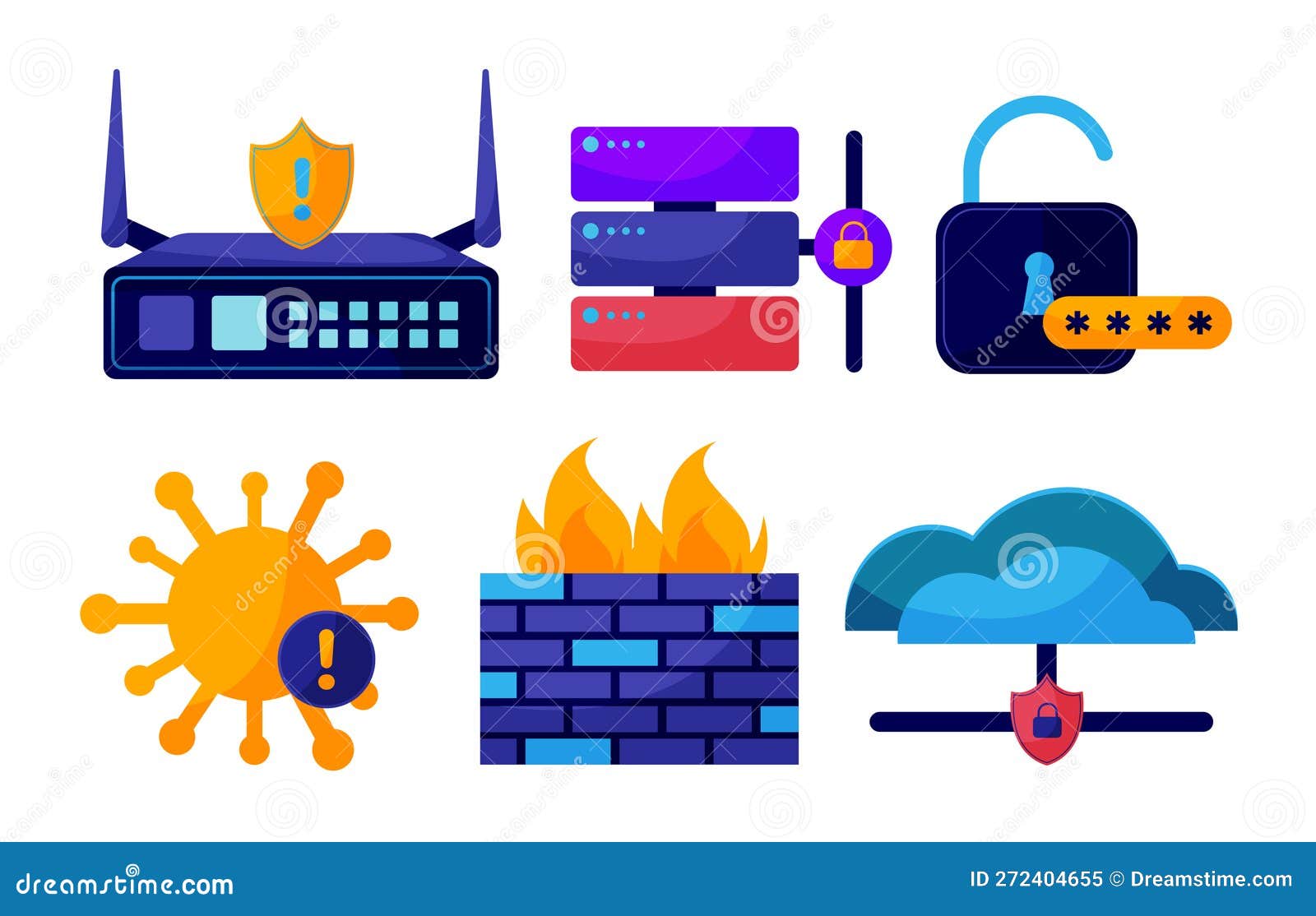 Digital Data Protection Design Element Vector. Cyber Security Illustration Set Stock Vector ...