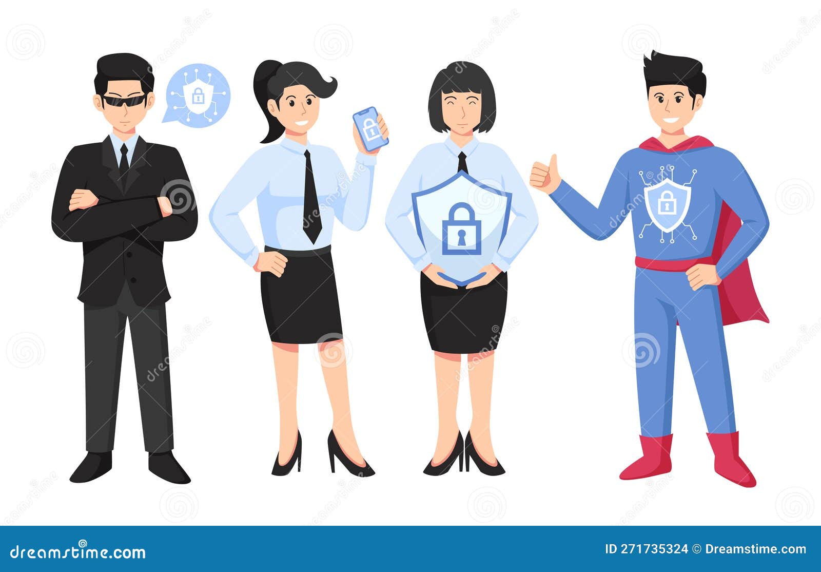 Digital Data Protection Design Vector. Cyber Security Cartoon Character ...