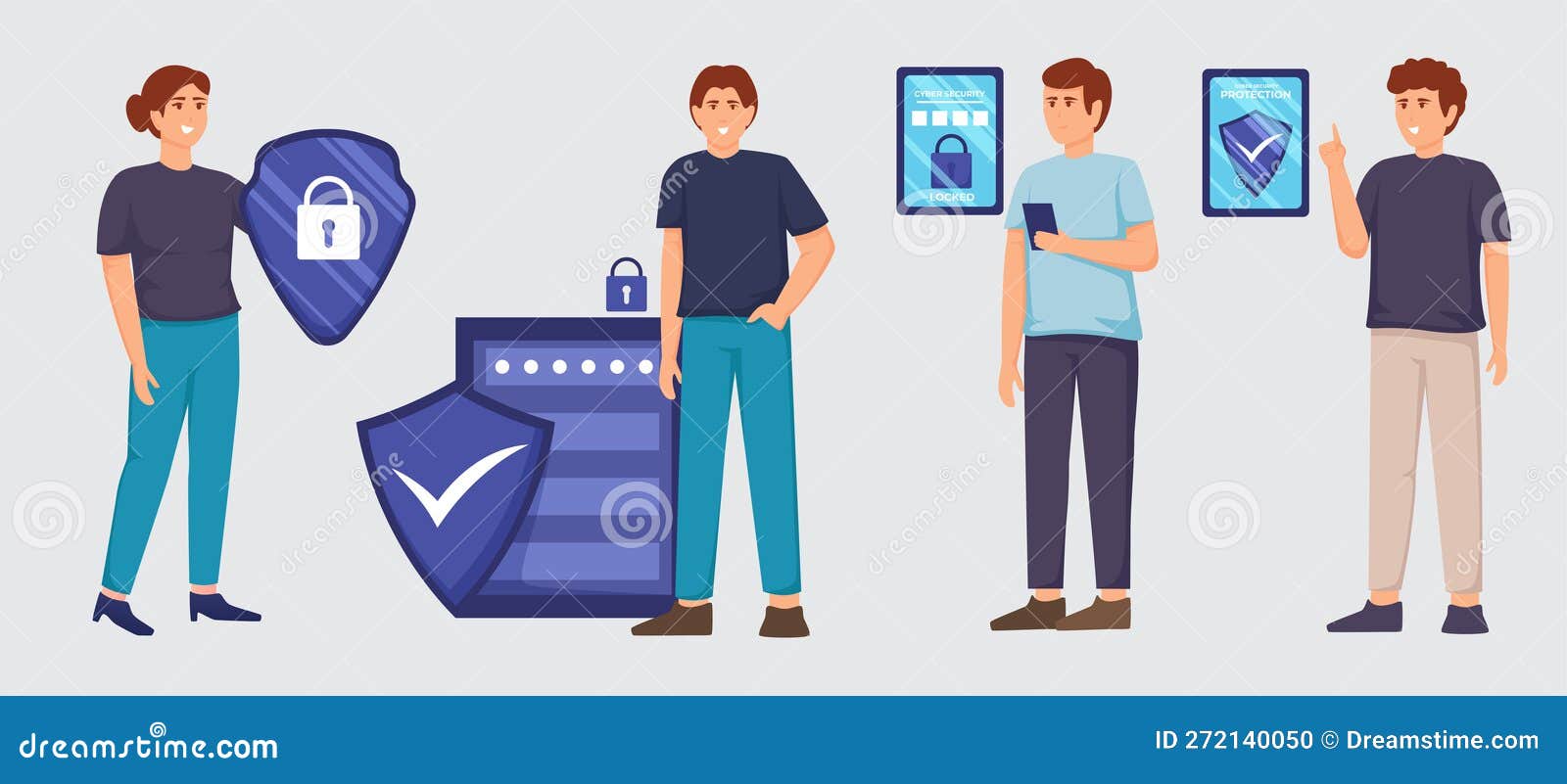 Digital Data Protection Design Vector. Cyber Security Cartoon Character ...