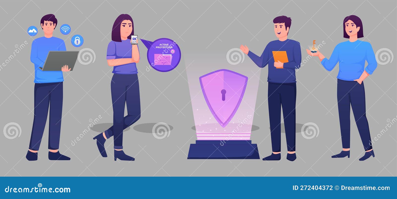 Digital Data Protection Design Vector. Cyber Security Cartoon Character ...