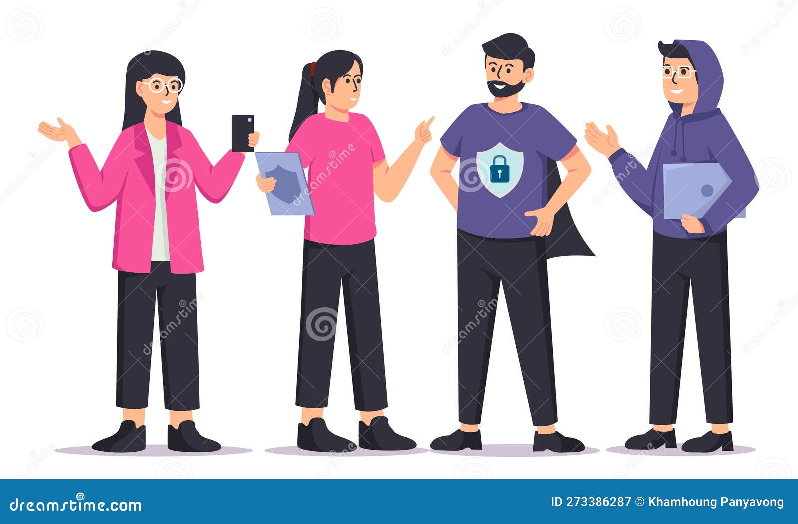 Digital Data Protection Design Vector. Cyber Security Cartoon Character ...