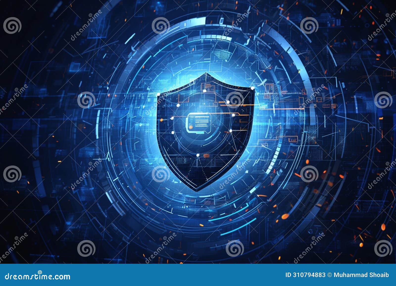 Digital Data Protection Illustrated with HUD and Shield Icon Stock ...