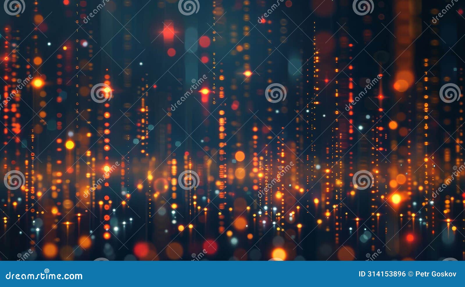Digital Data Rain in Blue Orange Color Stock Photo - Image of network ...
