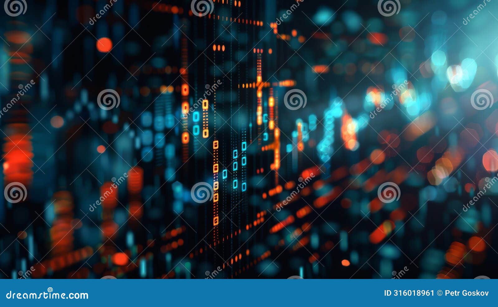 Digital Data Rain in Blue Orange Color Stock Image - Image of ...