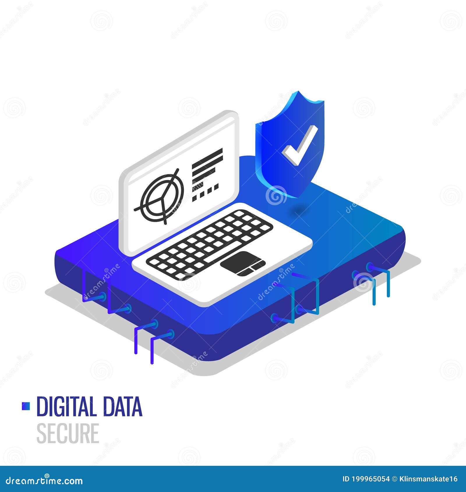 Digital Data Secure Isometric Design Isolated on White Background Stock ...