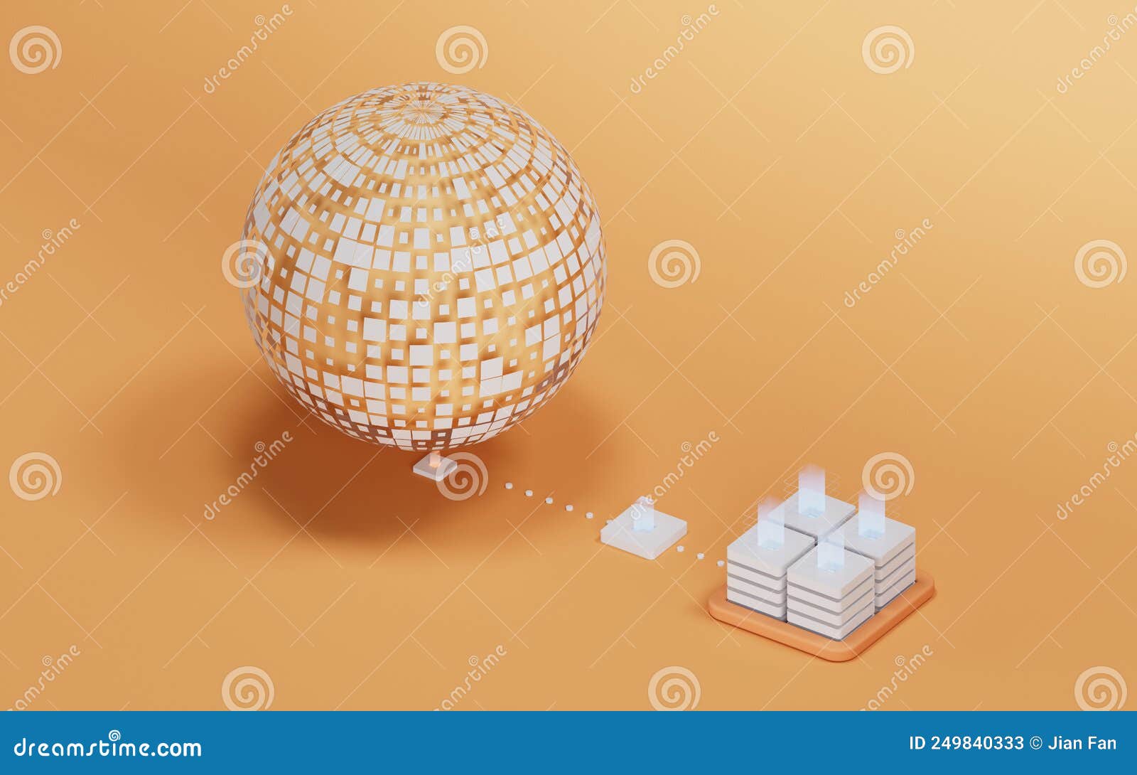 Digital Data Sphere with Server Device, 3d Rendering Stock Illustration ...