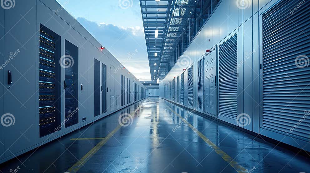 Digital Data Storage. a Room with Servers for Storing and Processing ...