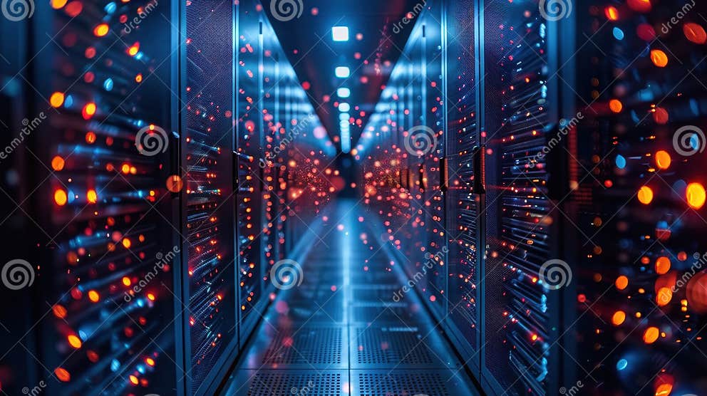 Digital Data Storage. a Room with Servers for Storing and Processing ...