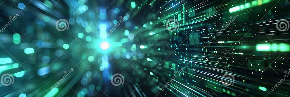 A Digital Data Stream Background with Abstract Elements in Green and ...