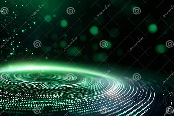 Digital Data Stream Background with Glowing Green Particles and ...