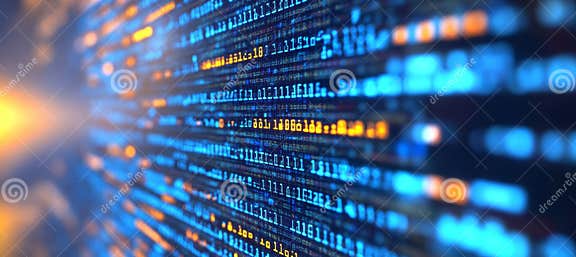 Digital Data Stream Binary Code Flowing on Screen, Technology ...