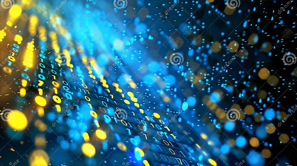 Digital Data Stream with Binary Code and Glowing Light Effects Stock ...