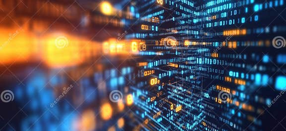 Digital Data Stream with Binary Code, Glowing Numbers, Abstract ...