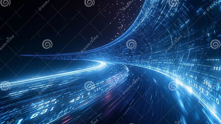 Digital Data Stream in a Futuristic Tunnel Stock Photo - Image of ...