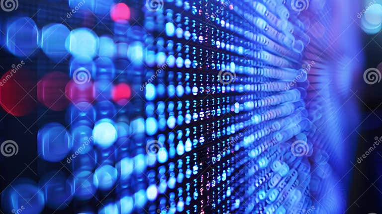 Digital Data Stream With Glowing Binary Code Encryption Concept On Pixelated Interface Stock