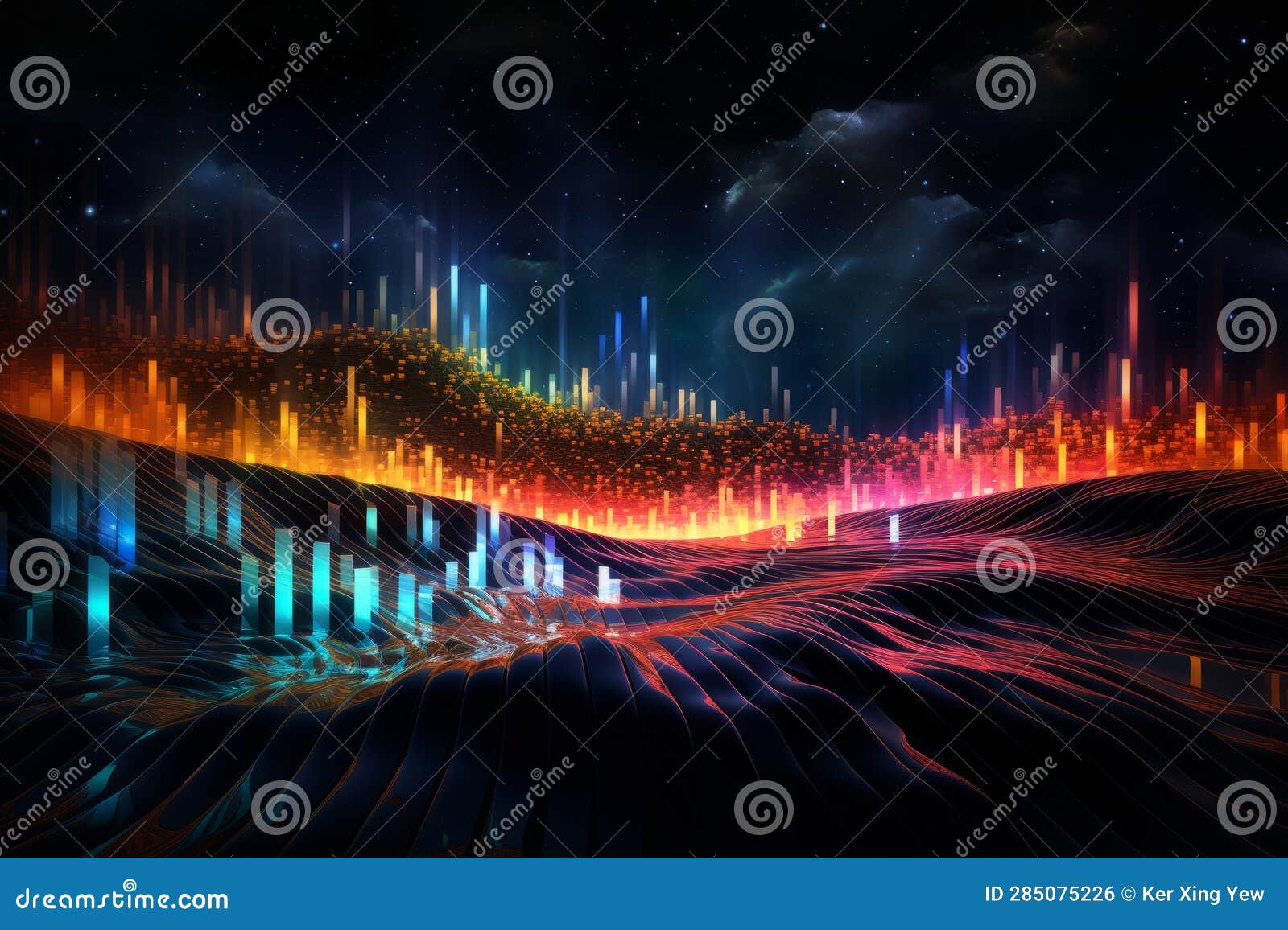 Digital Data Stream with Neon Colors Stock Illustration - Illustration ...