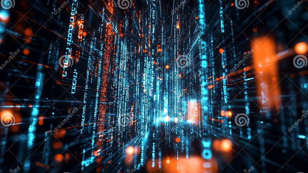 Digital Data Stream with Orange and Blue Binary Code Stock Photo - Image of abstract, fast ...