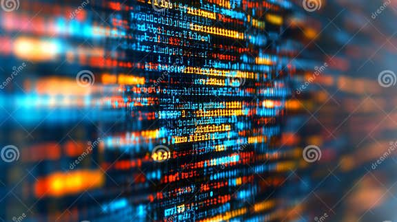 Digital Data Stream Secure Software Development Code on Computer Screen, Blurred Background ...