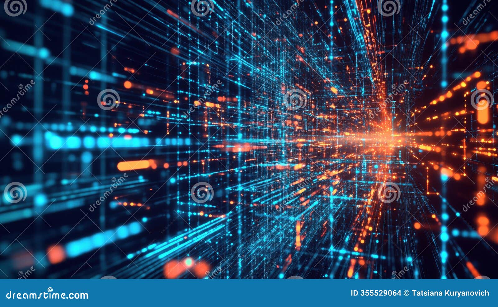 Digital Data Stream Visualization with Glowing Lines and Particles ...