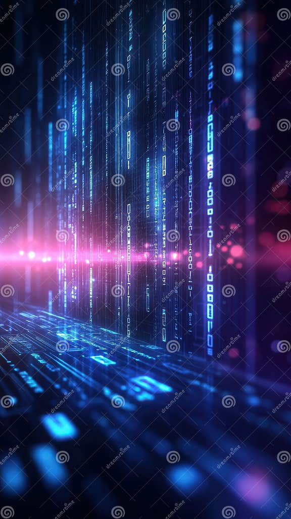 Digital Data Streams with Glowing Binary Code and Vibrant Colors Stock ...