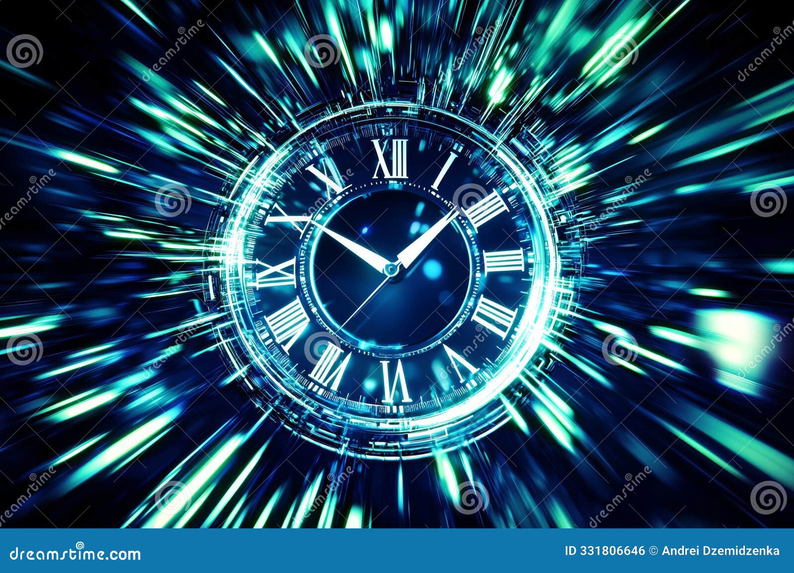 With Digital Data Surrounding it, a Futuristic Clock Face Ticks Away ...