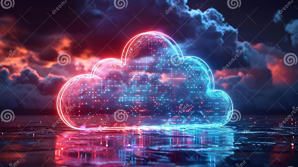 Digital Data Symphony: Cloud Computing at Dusk. Concept Technology, Cloud Computing, Data Stock ...