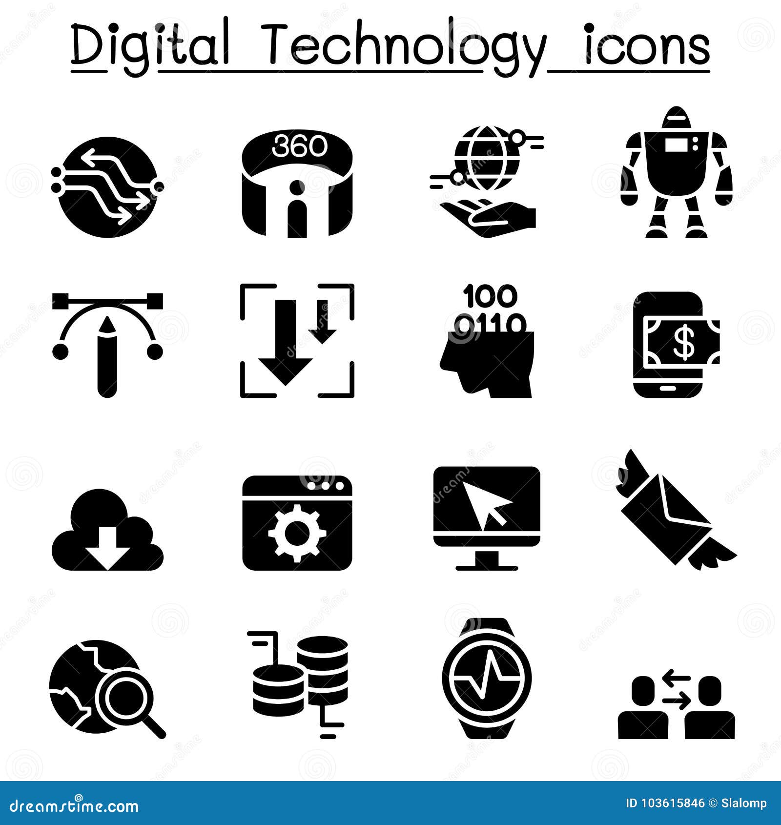 Digital Data Technology Icon Set Stock Vector - Illustration of artist ...