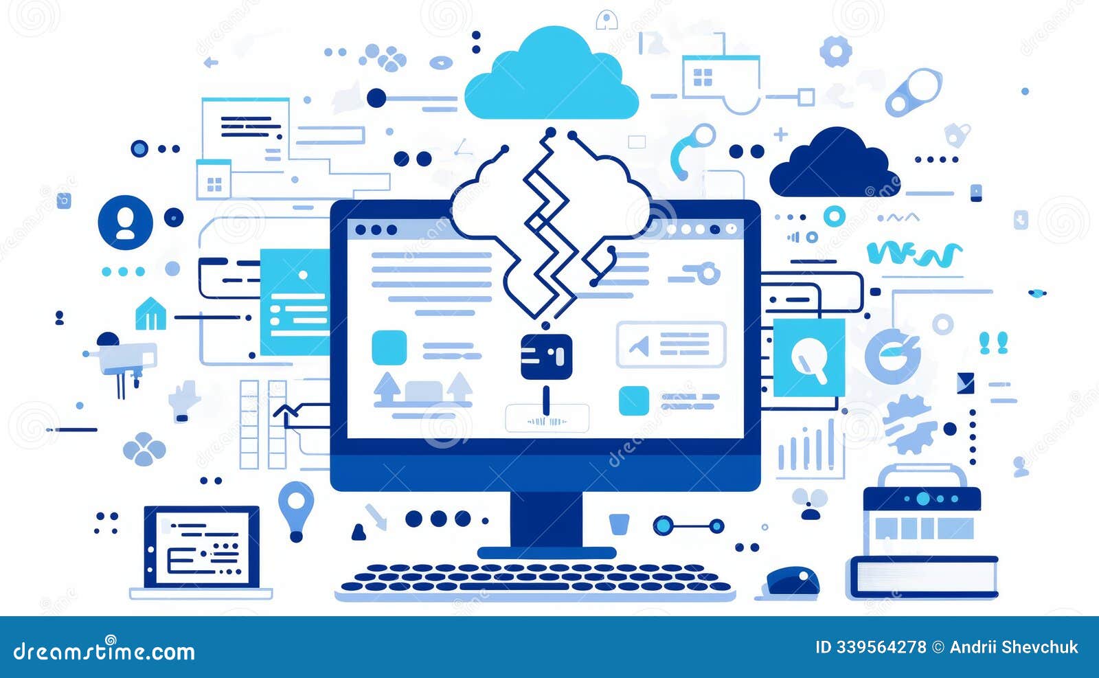 Digital Data Transfer and Cloud Computing Concept Illustration Stock ...