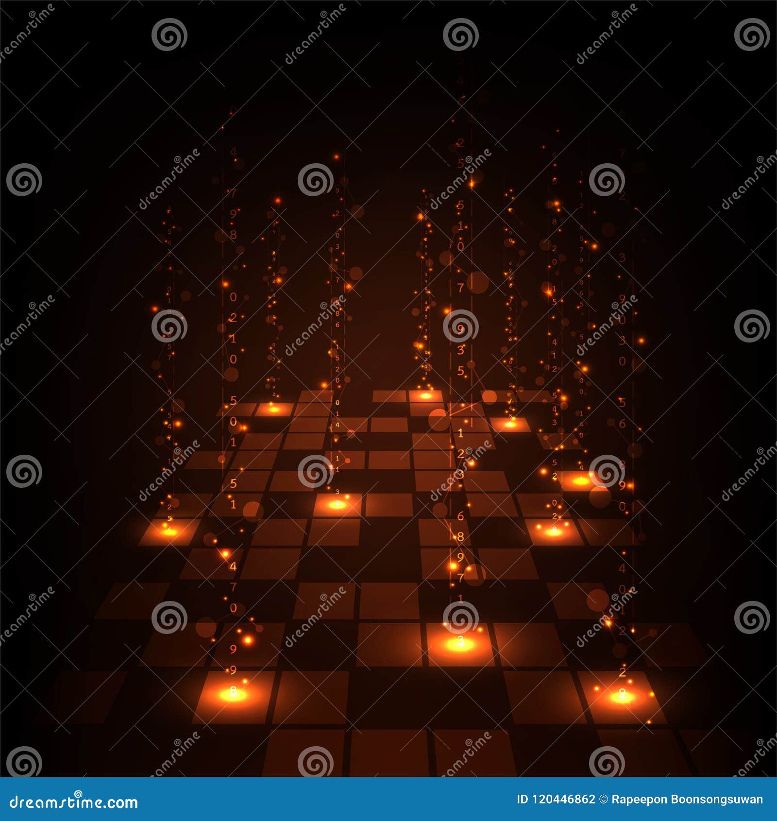 Digital Data Transfer on a Dark Orange Background. Stock Vector ...