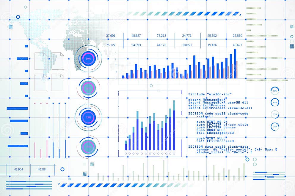 Digital Data Visualization with Charts and Graphs on White Background ...