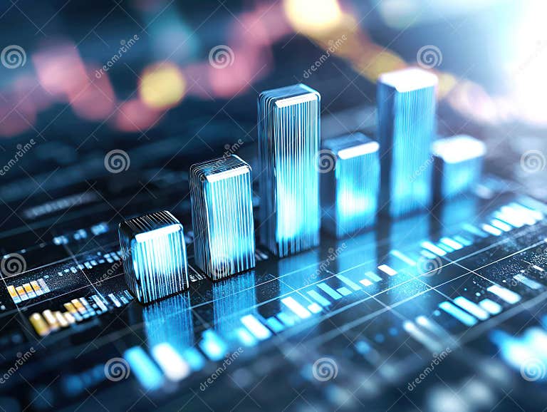 Digital Data Visualization with Glowing Blue Bars Representing Growth Trends Stock Photo - Image ...