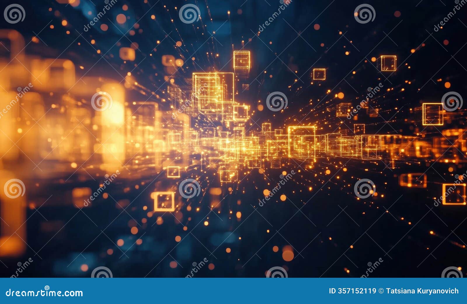 Digital Data Visualization with Glowing Particles and Squares Stock ...