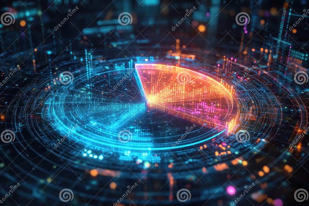Digital Data Visualization, a Glowing Pie Chart of Insight Stock Photo ...