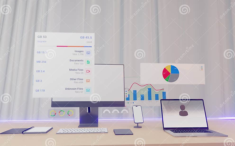 Digital Data Visualization: Illustration of Laptops, Mobile Phones, and ...