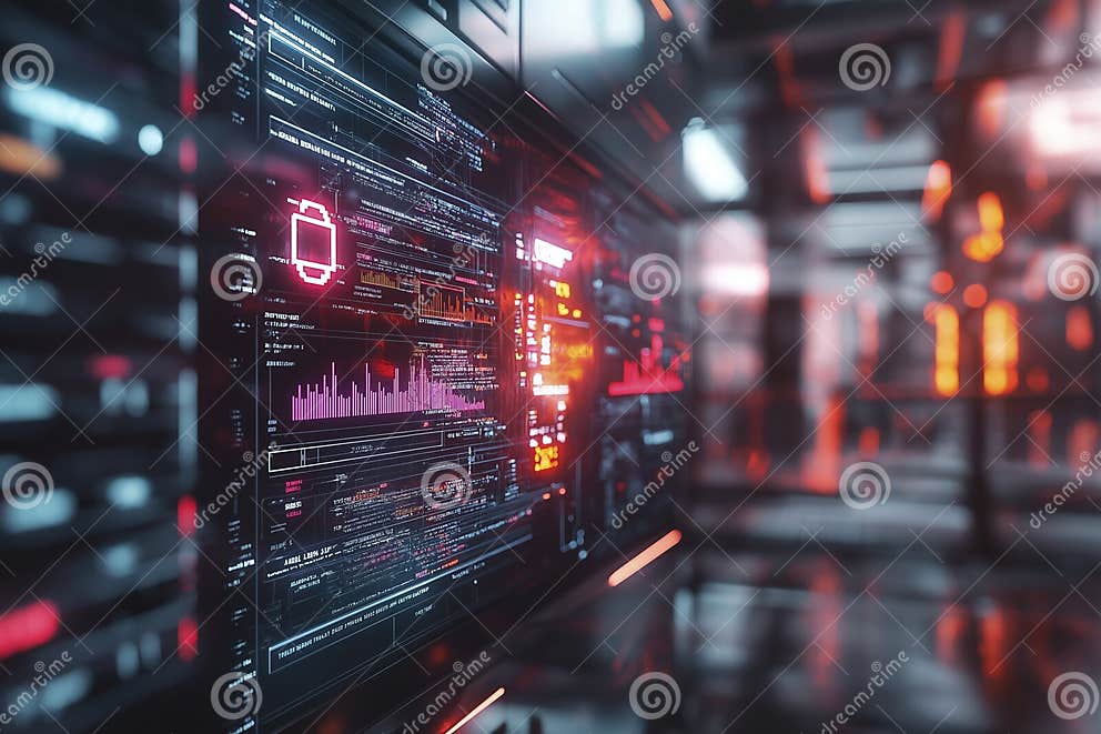 Digital Data Visualization Inside a Futuristic Control Room Showcasing Vibrant Neon Displays and ...