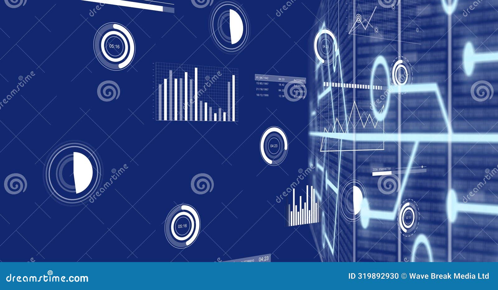 Digital Data Visualizations And Graphs Floating In Blue Virtual Space Stock Photography ...