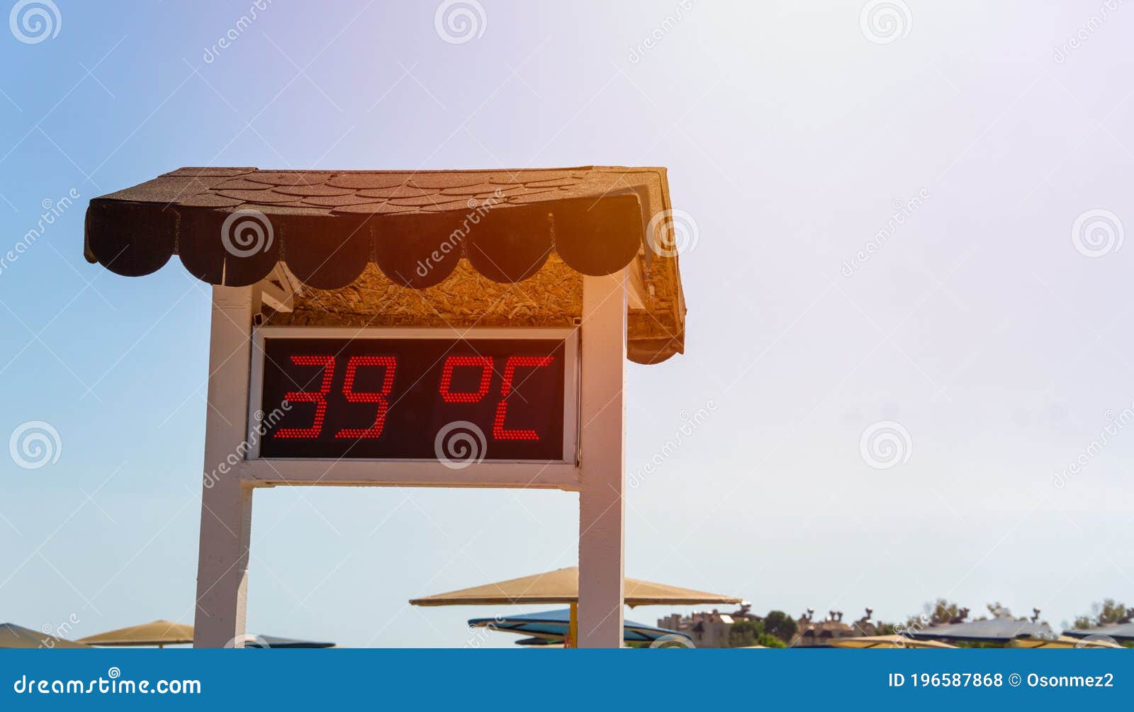 Digital Degrees Showing Air Temperature by the Sea Stock Photo - Image ...